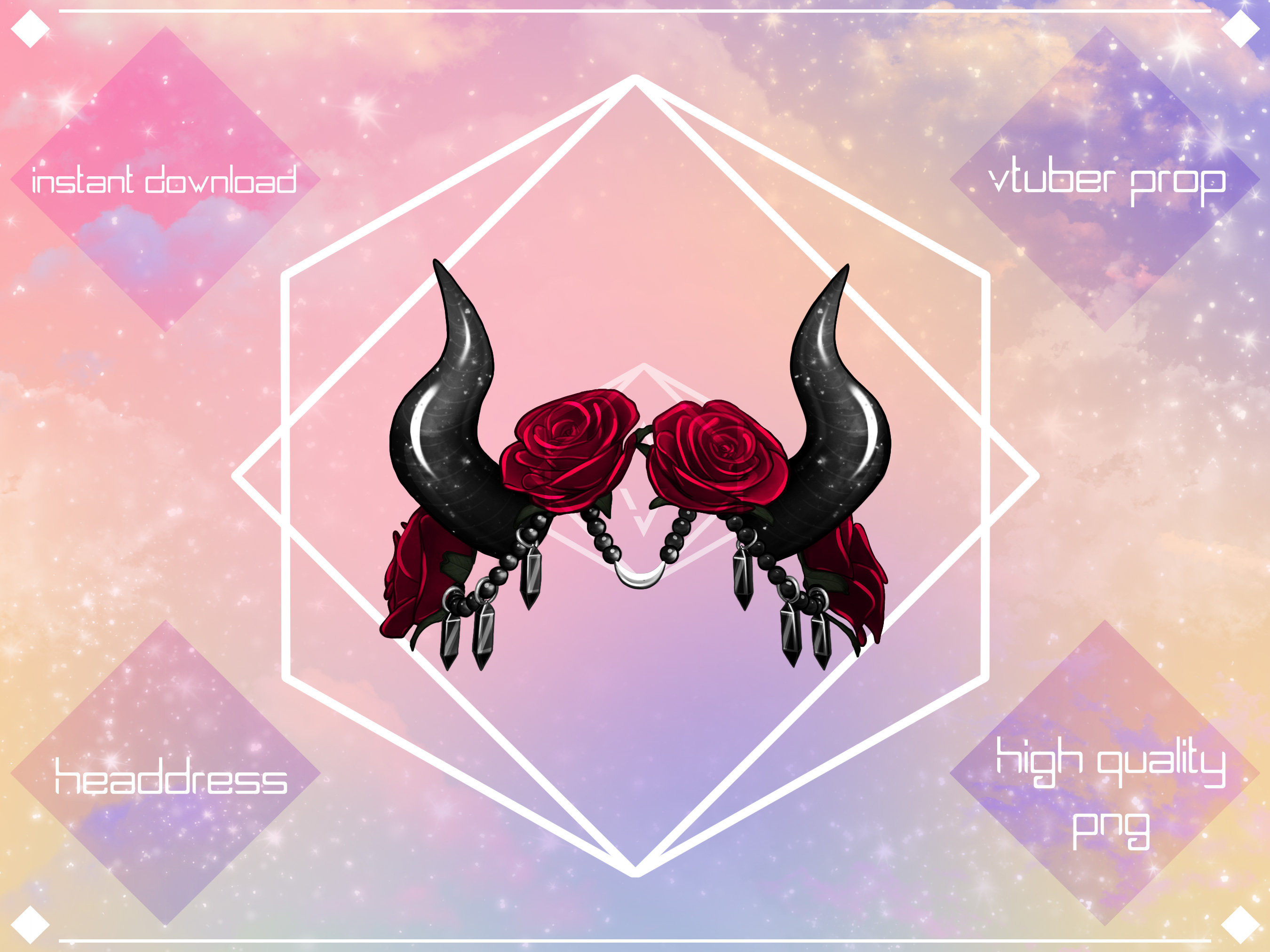 Goth Rose Horns Black and Red Vtuber Twitch Youtube - Etsy