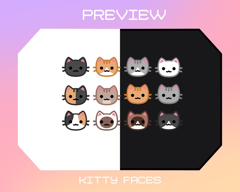 Kitty Faces Twitch Sub Badges Emotes Set of 12 Icons - Etsy