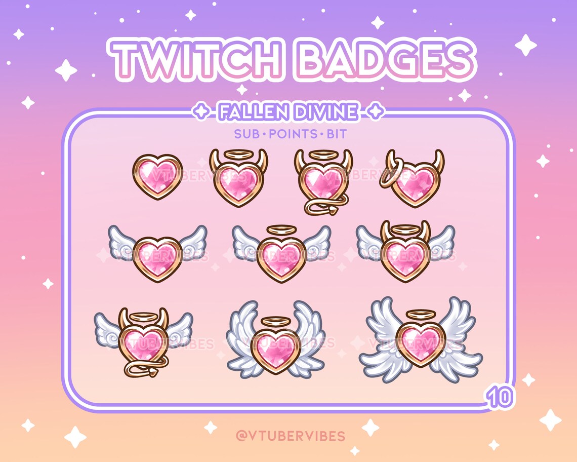 Fallen Divine WHITE Twitch Sub Badges Set of 13 Emotes Icons Heart Subs ...