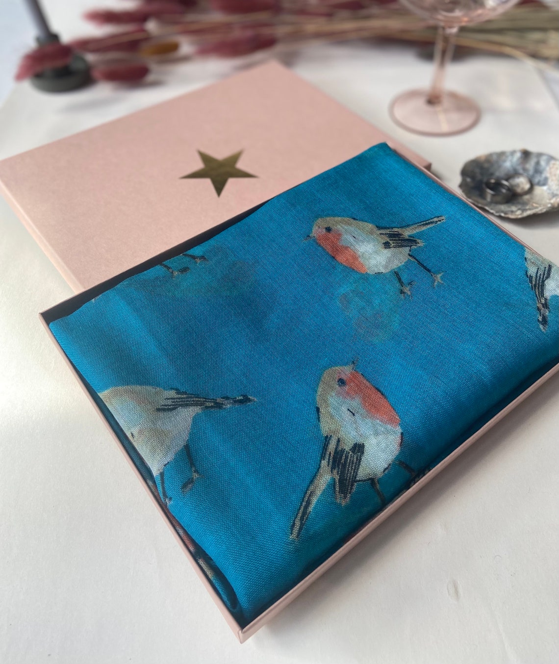Robin Print Scarf in a Gift Box | Etsy