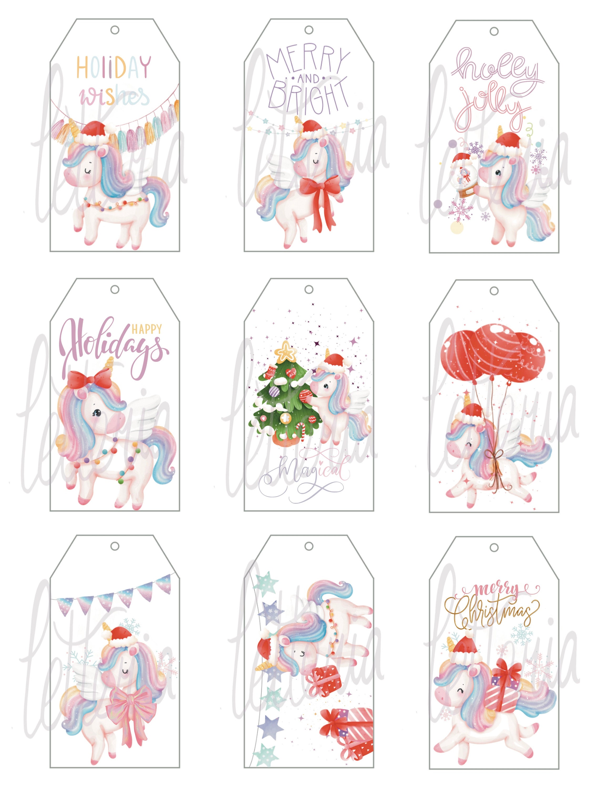 Printable Gift Tags Unicorns Nine Designs Christmas Tags Holiday Tags ...