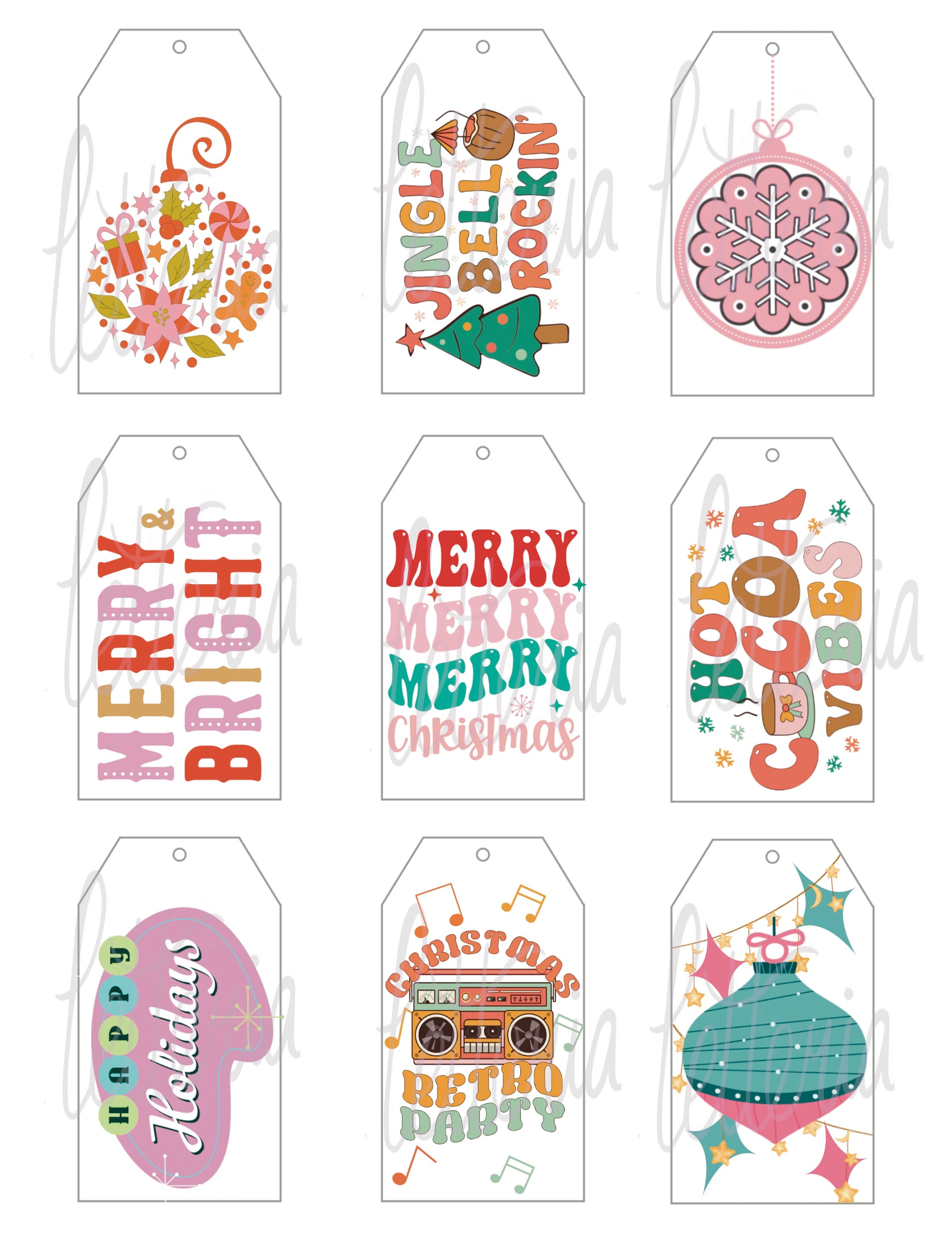 Printable Gift Tags Retro Nine Designs Christmas Tags - Etsy