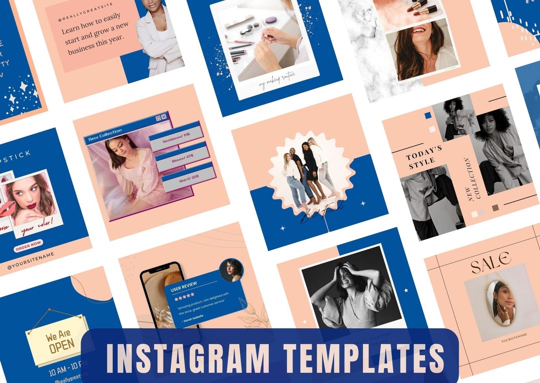 Peach & Blue Instagram Post Templates | Instagram Feed Templates ...