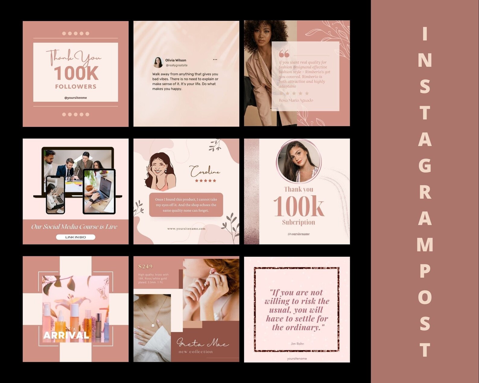 Rose Gold Instagram Templates | Elegant Rose Gold Designs| Glamorous ...