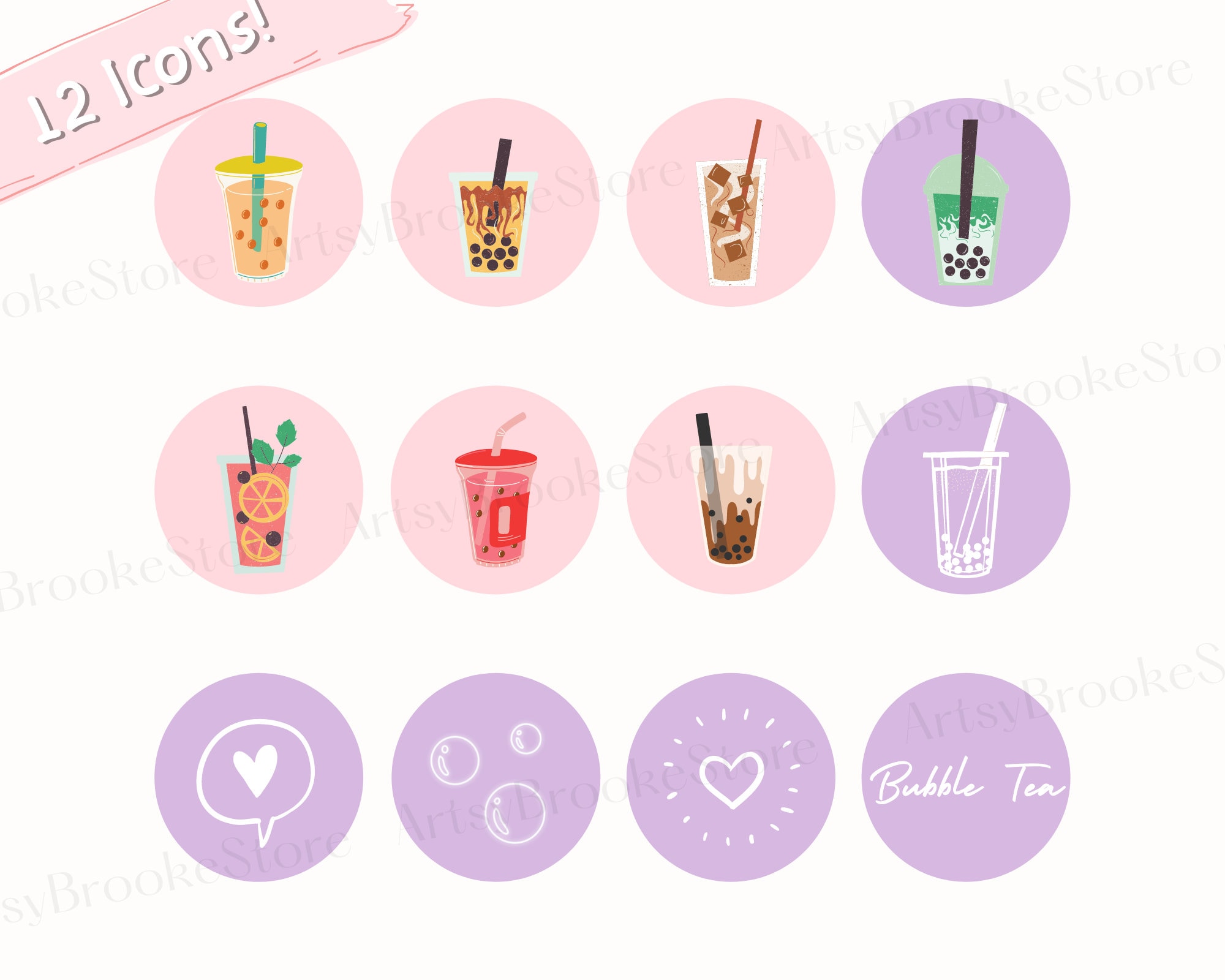 12 Bubble Tea Instagram Highlight Covers | Bubble Tea Icons | Kawaii ...