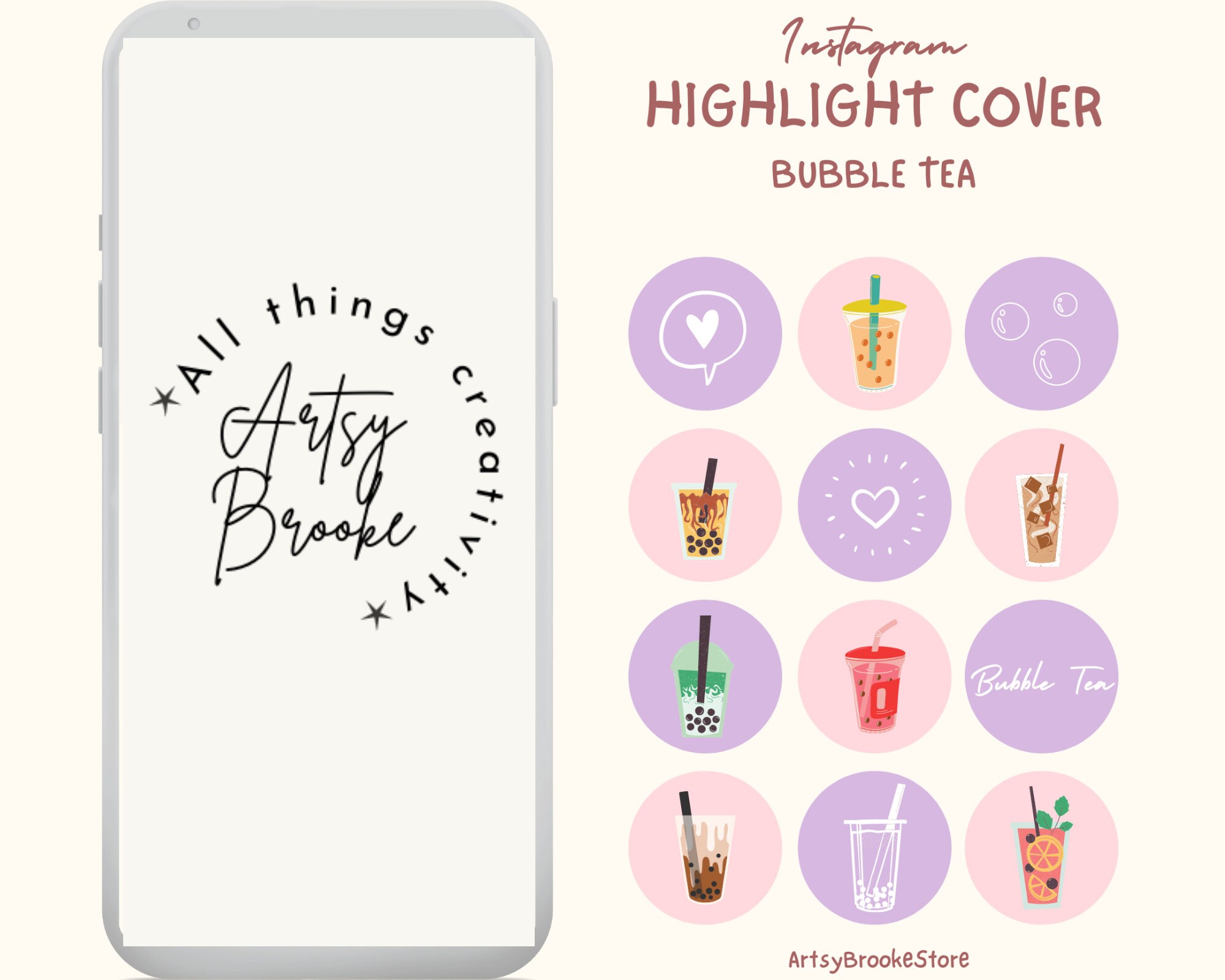 12 Bubble Tea Instagram Highlight Covers | Bubble Tea Icons | Kawaii ...