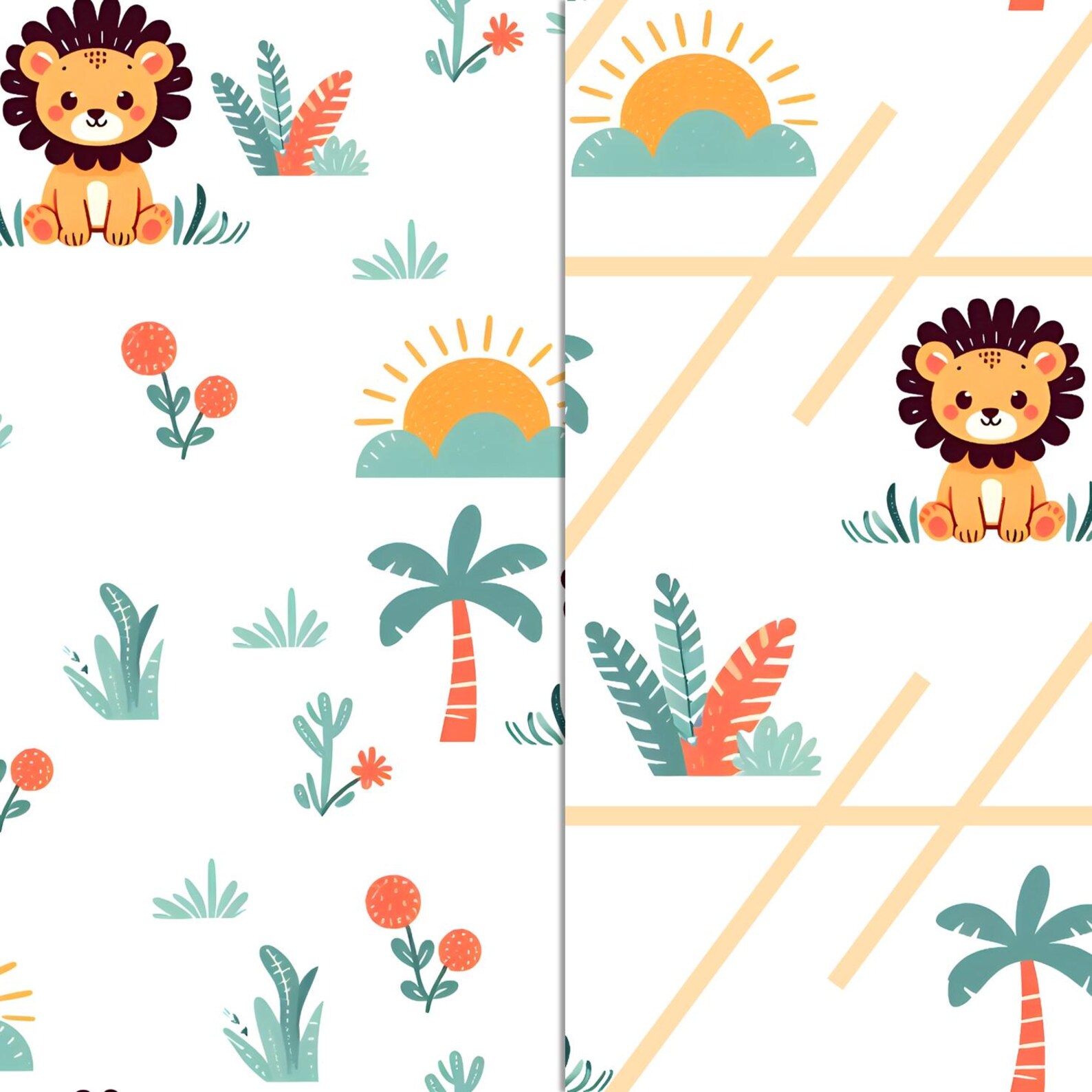 10 Seamless Patterns With Cute Lion for Baby Fabric, Baby Pattern ...