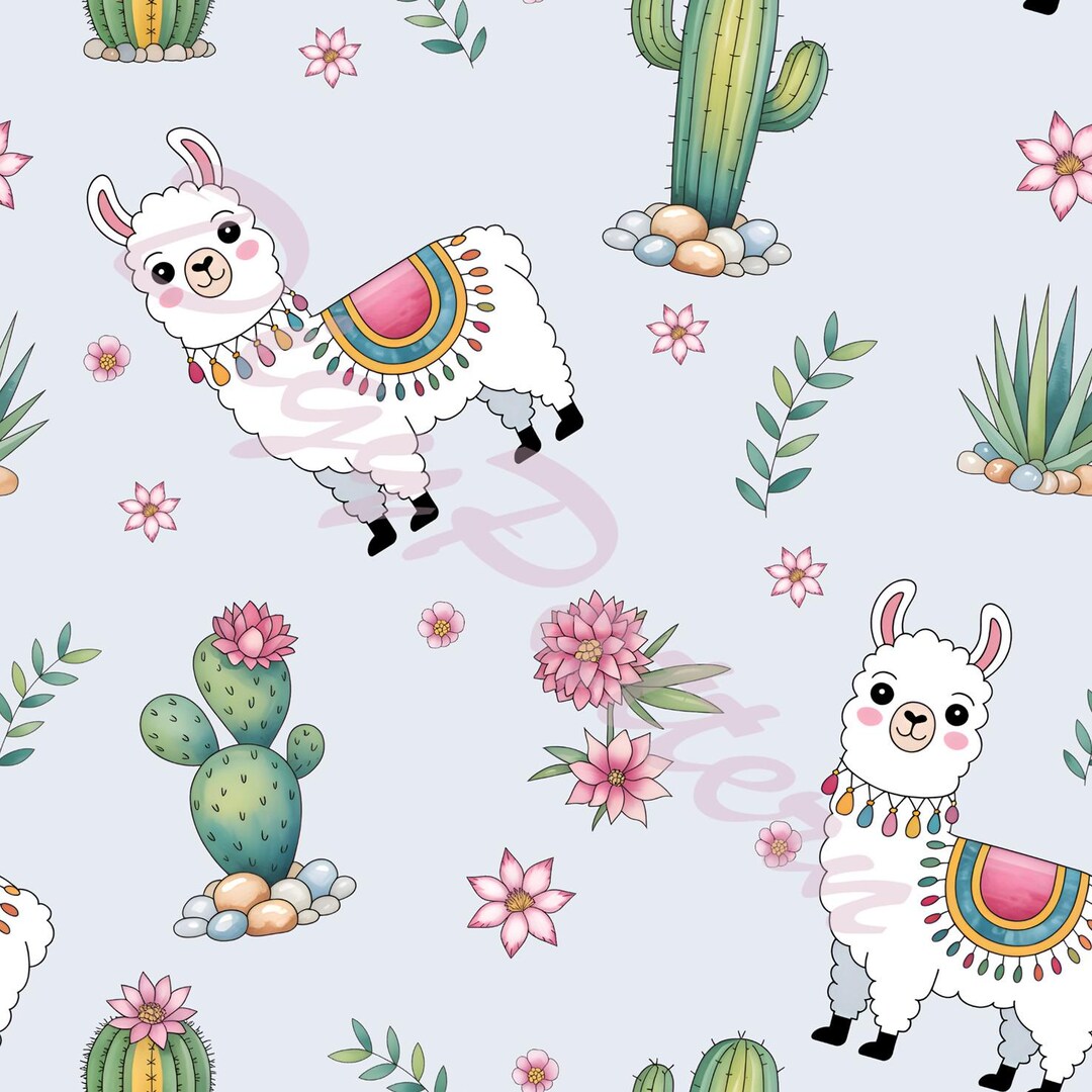 5 Cute Llamas Seamless Patterns, Seamless Pattern With Llamas, Summer ...