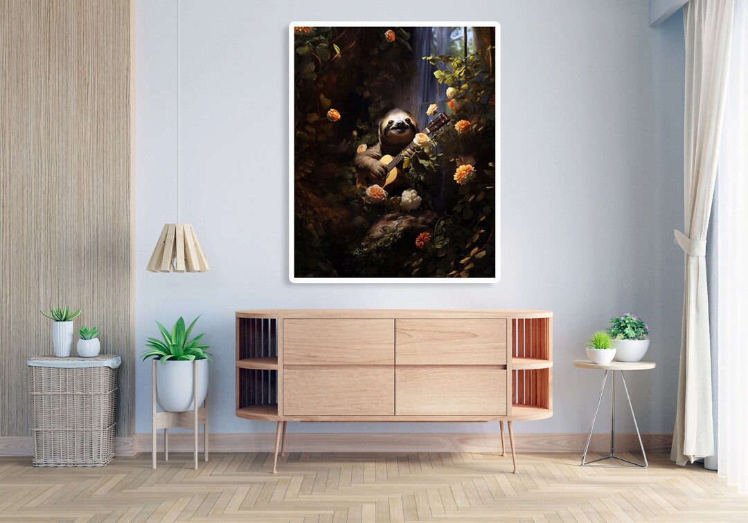 Sloth Art, Cute Musician Sloth, Modern Art, Funny Art, Sloth ...