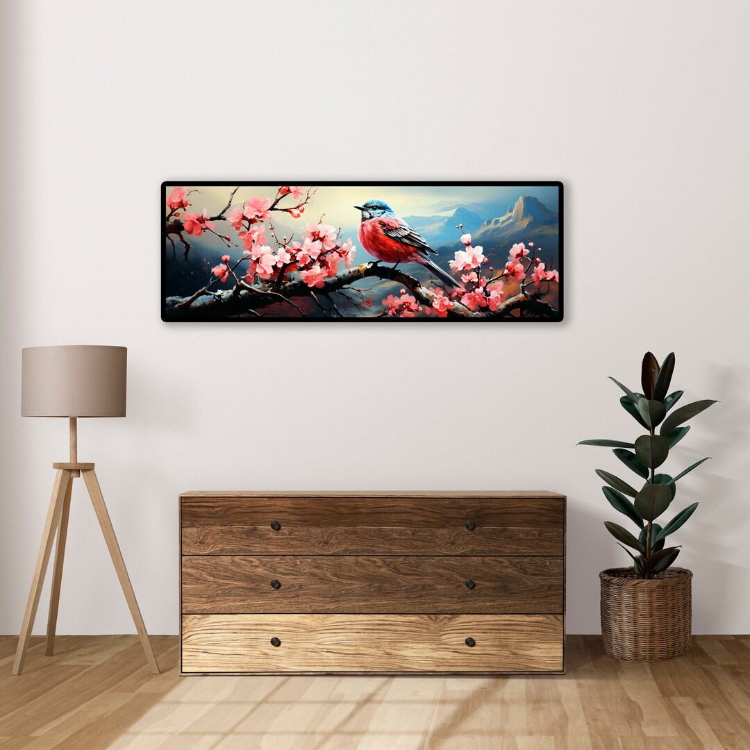 Colorful Nightingale Panaromic Art, Nightingale Bird Digital Print ...
