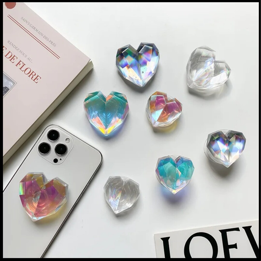 Geometric Crystal Heart Phone Grips Transparent, Holographic ...