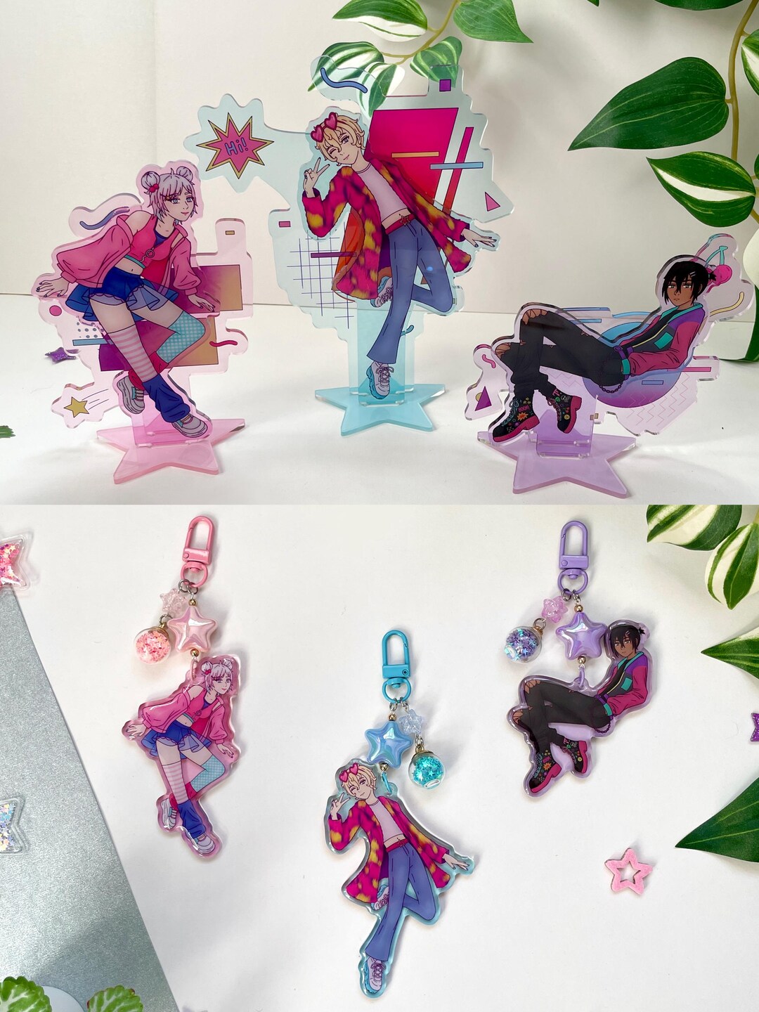 Colourful 80’s Retro OC Listing - Layered Standee & Epoxy Charm - Etsy