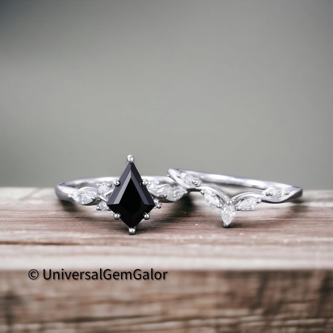 Skye Black Diamond Ring Set• Sterling Silver Kite Cut Black Onyx ...