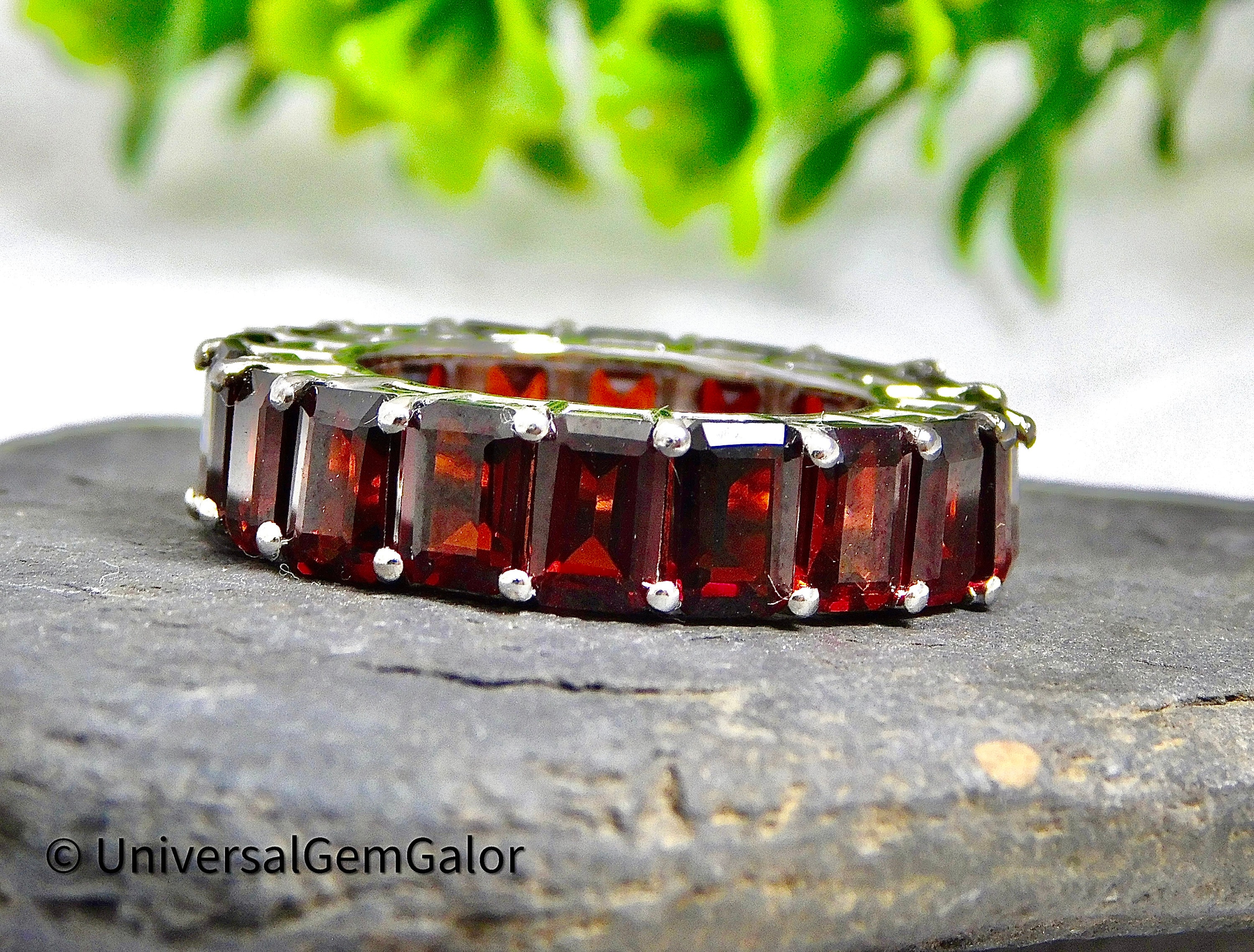 Red Garnet Wedding Band Baguette Cut Band Eternity Garnet Gemstone Ring ...