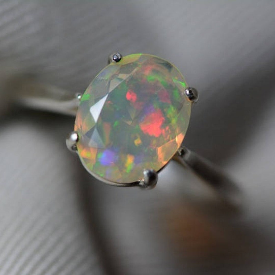 Fire Opal Ring•rainbow Opal Ring•fire Opal Engagement Ring•white Opal ...