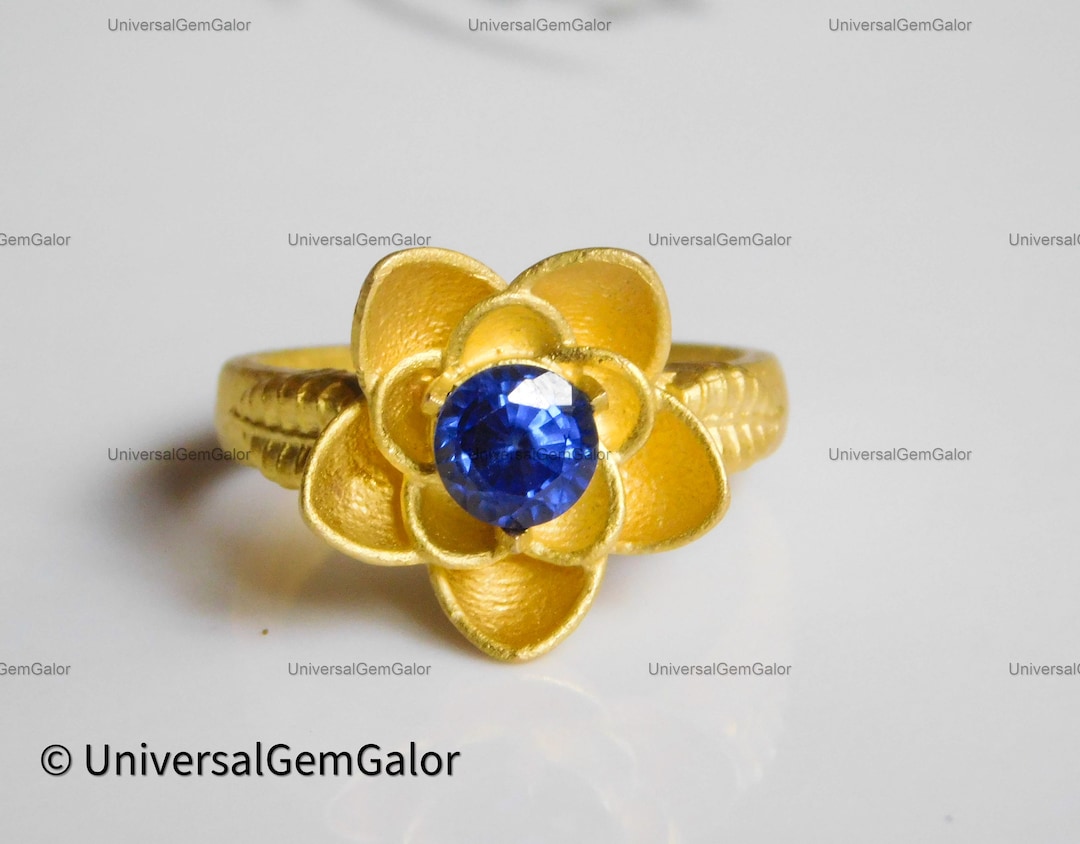 Blue Sapphire Ring Rose Flower Vintage Ring Blue Flower Ring Rose ...