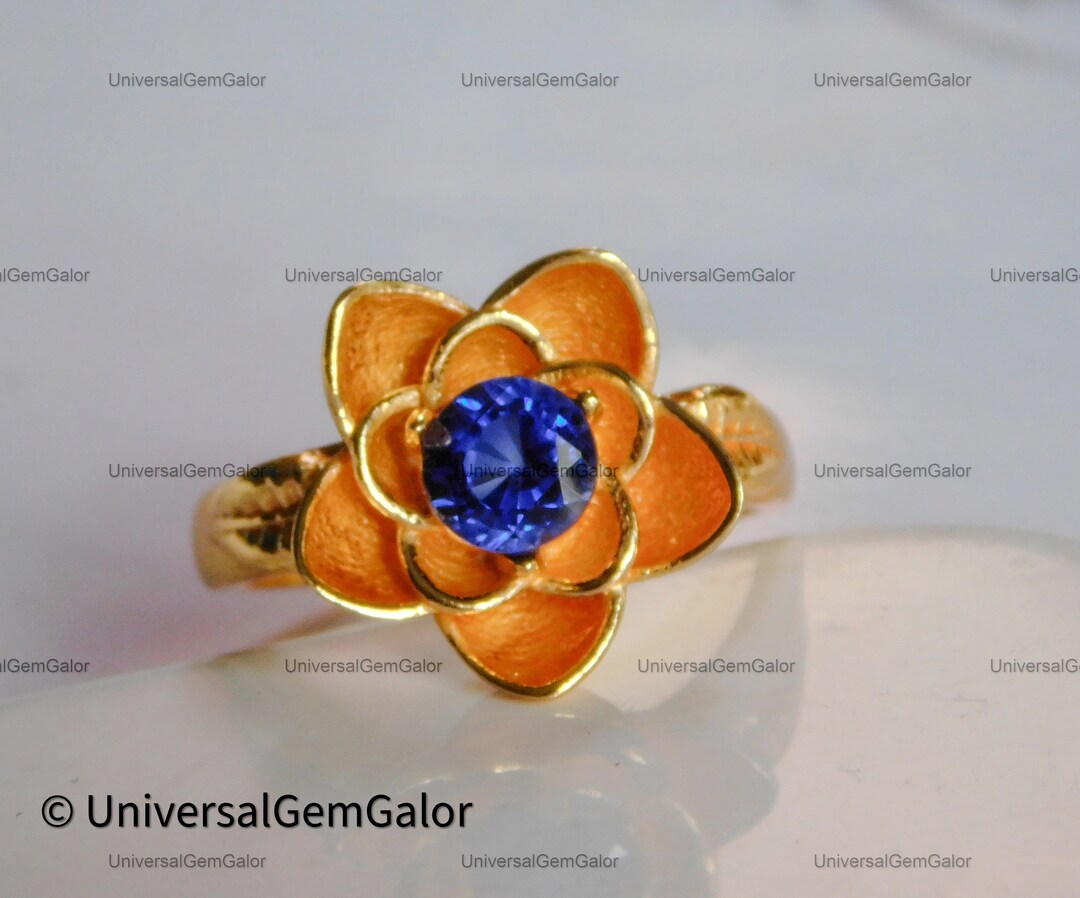 Blue Sapphire Ring• Rose Flower Vintage Ring• Blue Flower Ring• Rose ...
