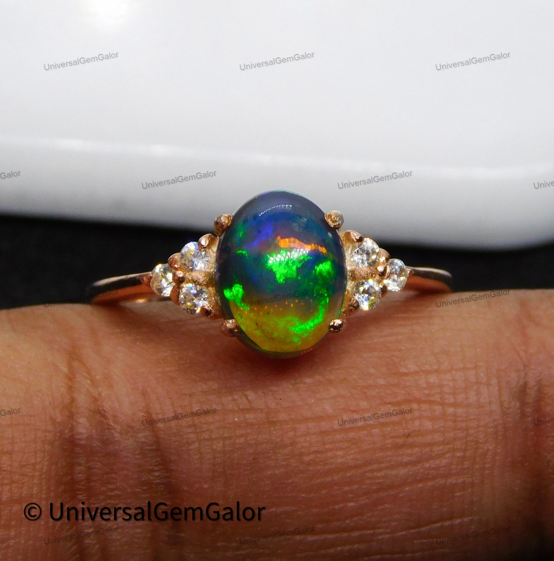 Ethiopian Black Opal Engagement Ring• Genuine Black Opal Cluster Ring• Minimalist Opal Ring• 14k ...