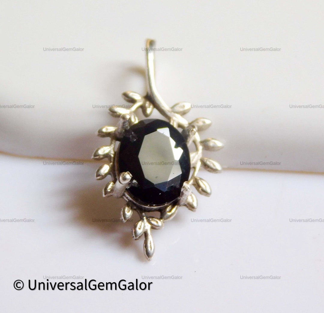 Art Deco Floral Design Black Onyx Pendant for Women•925 Sterling Silver ...