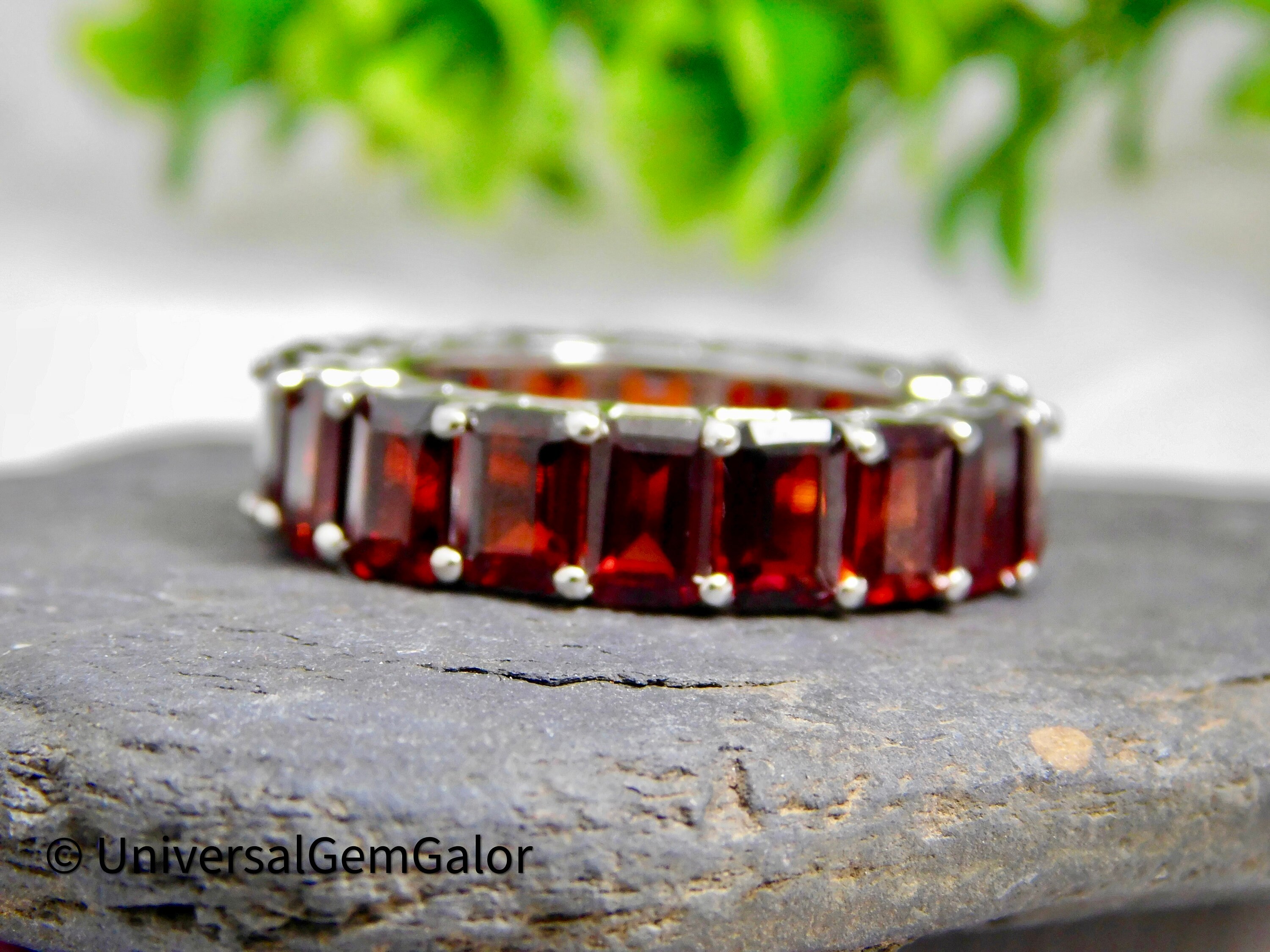 Red Garnet Wedding Band Baguette Cut Band Eternity Garnet Gemstone Ring ...