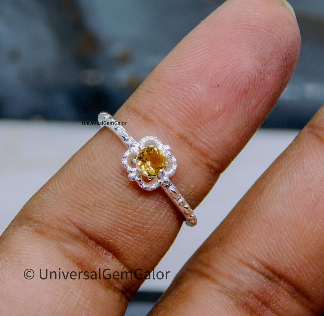 Dainty Yellow Ring•natural Citrine Stacking Ring•yellow Minimalist Ring ...