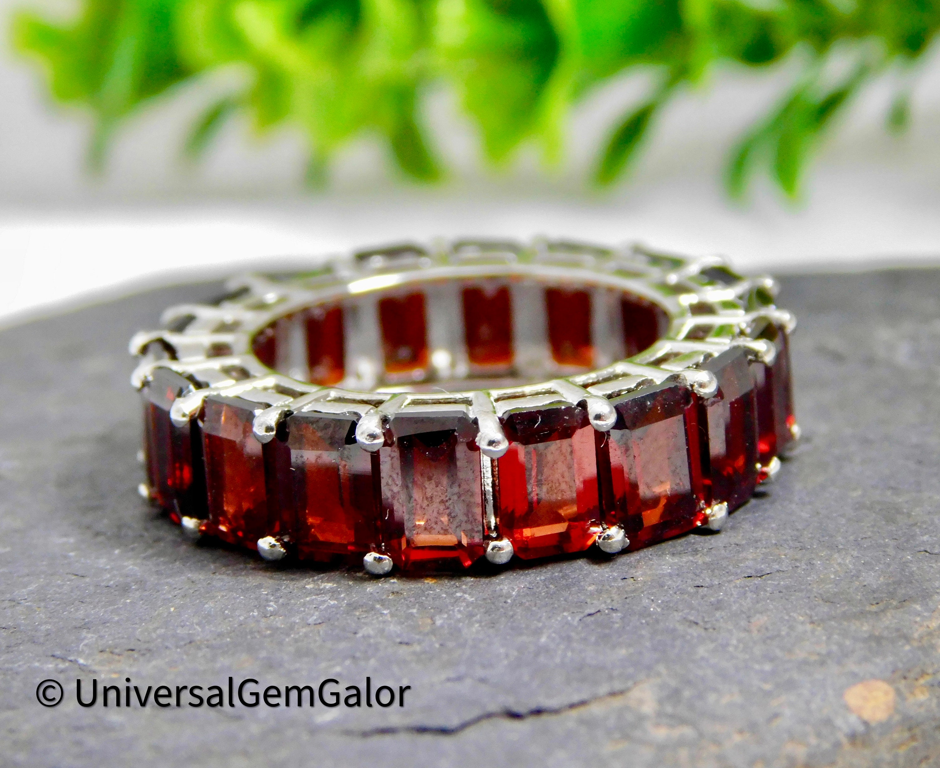 Red Garnet Wedding Band Baguette Cut Band Eternity Garnet Gemstone Ring ...