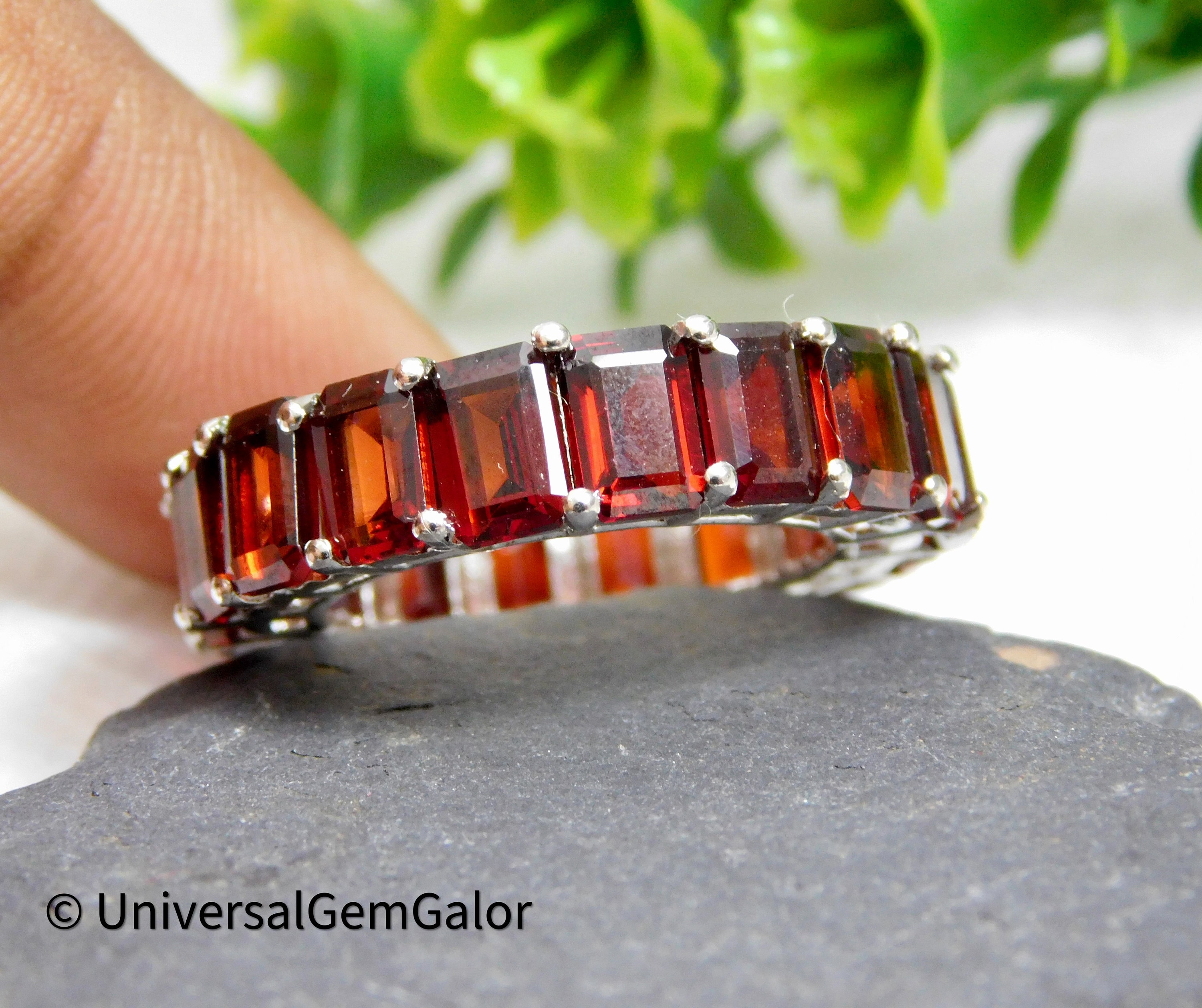 Red Garnet Wedding Band Baguette Cut Band Eternity Garnet Gemstone Ring ...