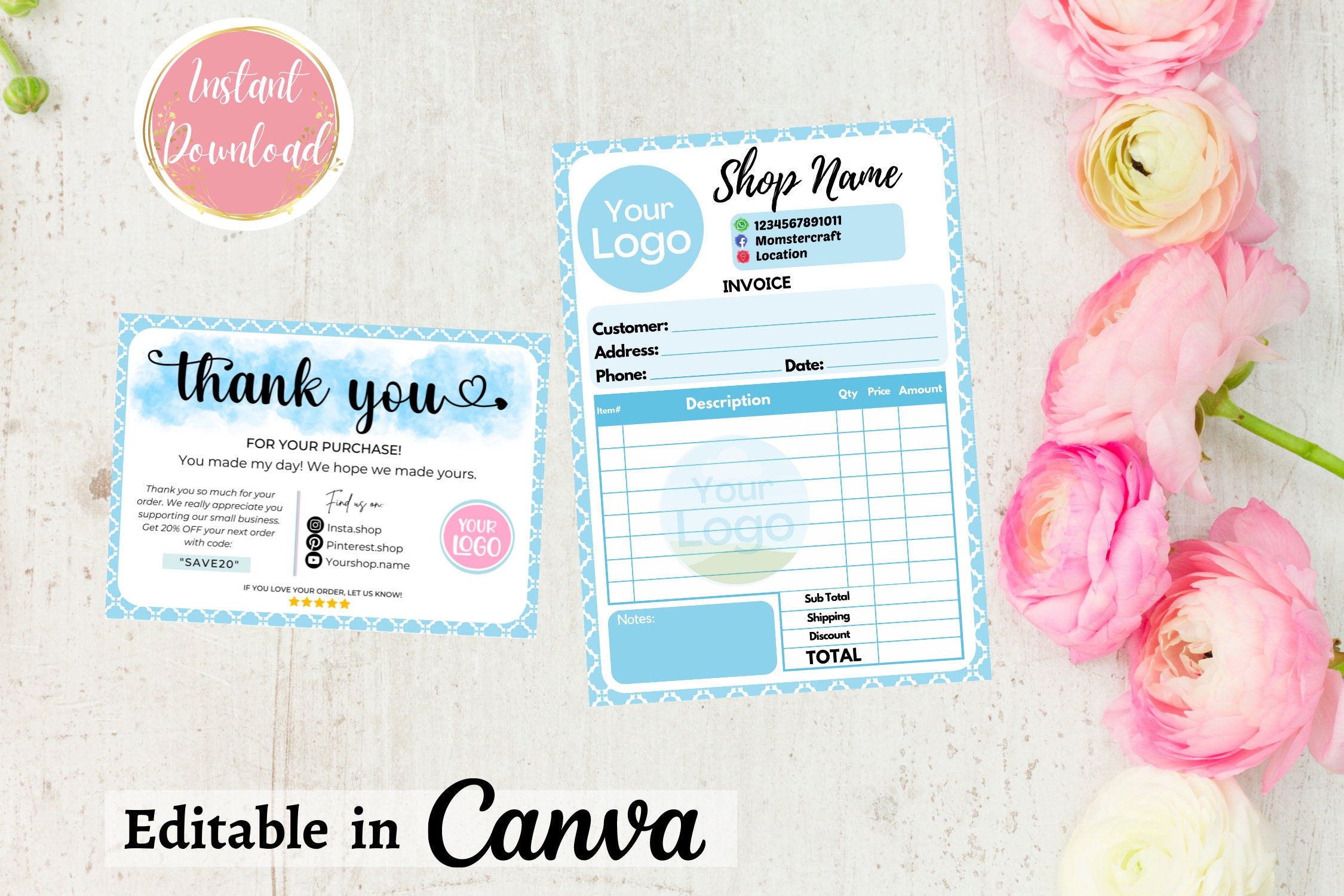 Editable Receipt Template and Thank You Card for Small | Etsy