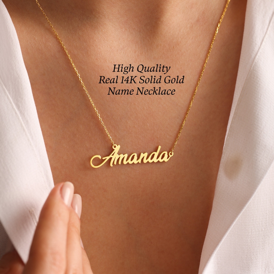 14k Solid Gold Name Necklace, Personalized Name Necklace, Gold Name ...