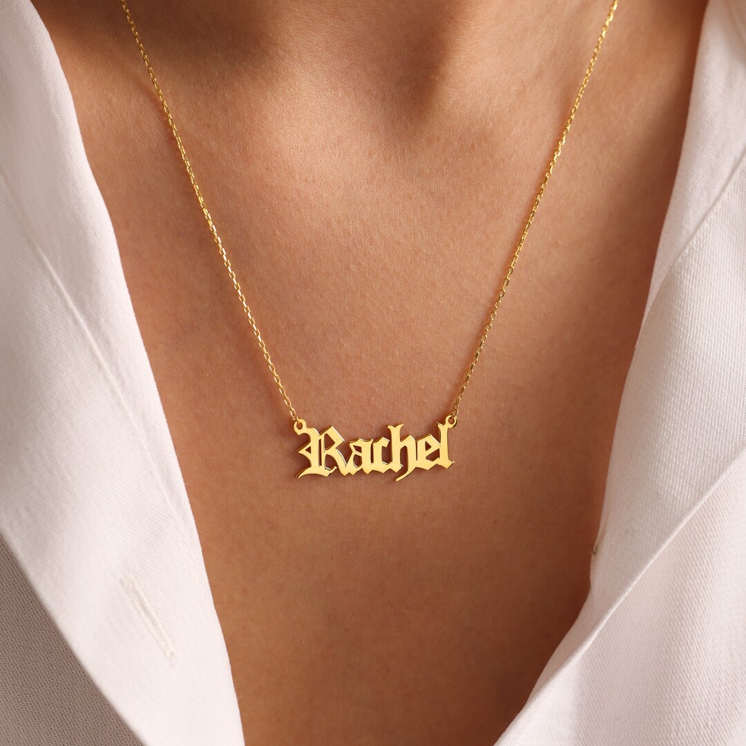 Custom Gothic Name Necklace, 14K Gold Plated Name Necklace ...