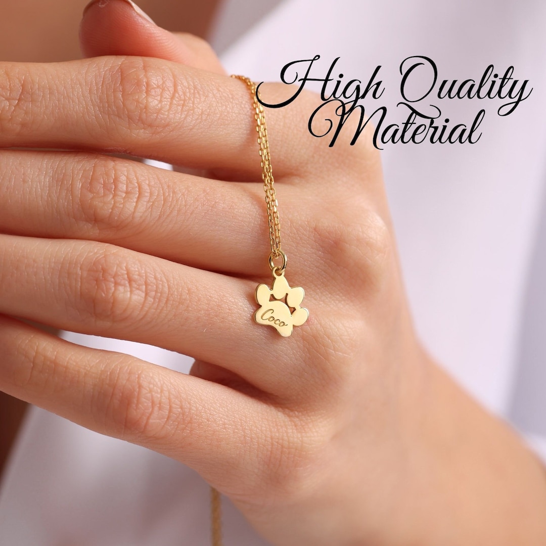 Personalized Dog Paw Necklace, 14K Gold Plated Name Necklace ...