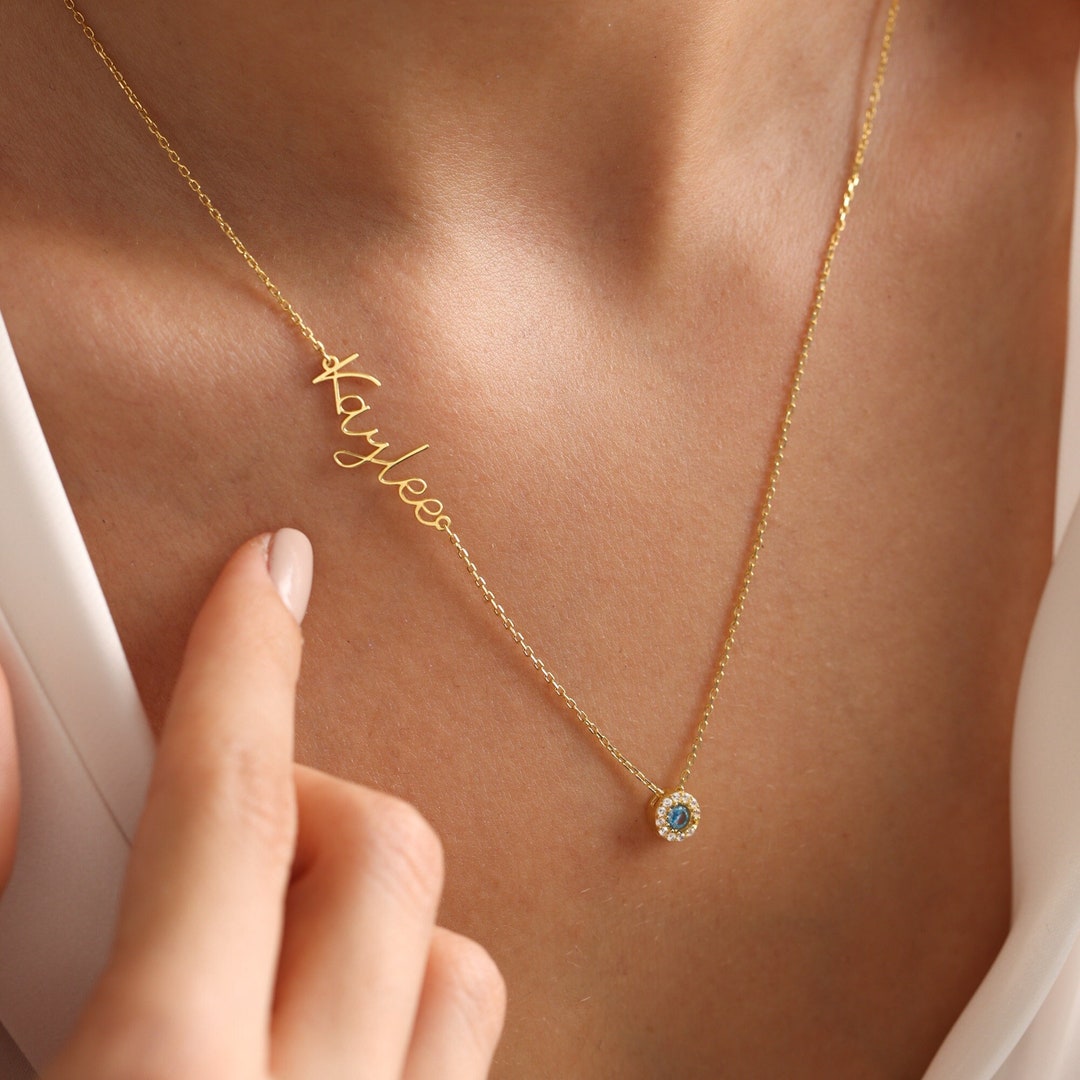 14K Gold Plated Personalized Name Necklace With Birthstone, Birthstone ...