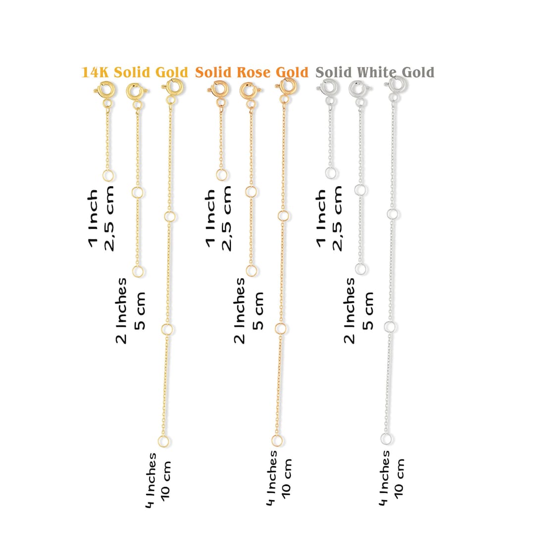 14K Solid Gold Extender Chain, Gold Extender Chain, Solid White Gold ...