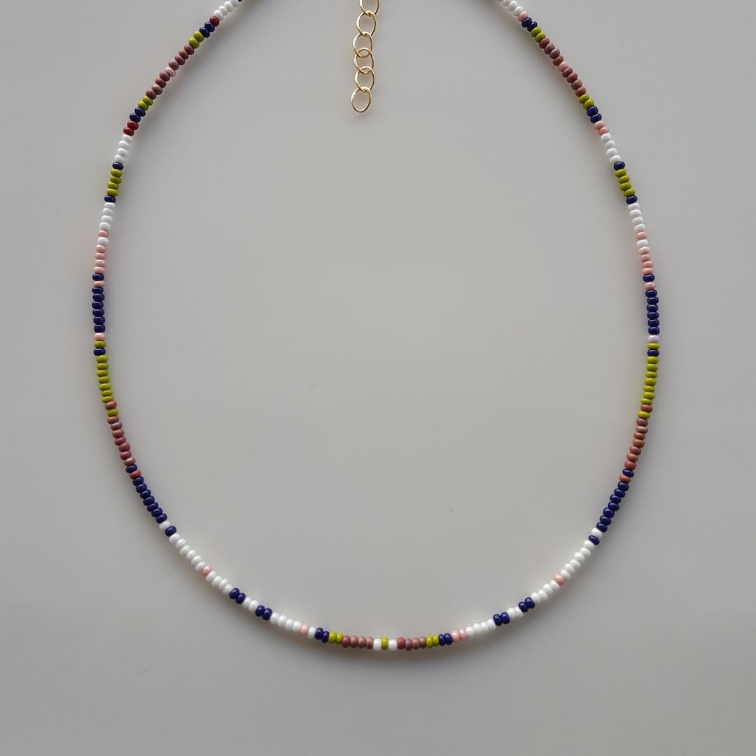 Minimalist Beaded Necklace Colorful Thin Beaded Necklace - Etsy