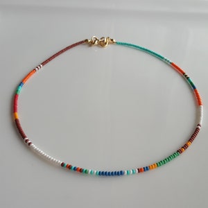 Thin Beaded Necklace, Colorful Seed Bead Choker, Dainty Bead Necklace ...