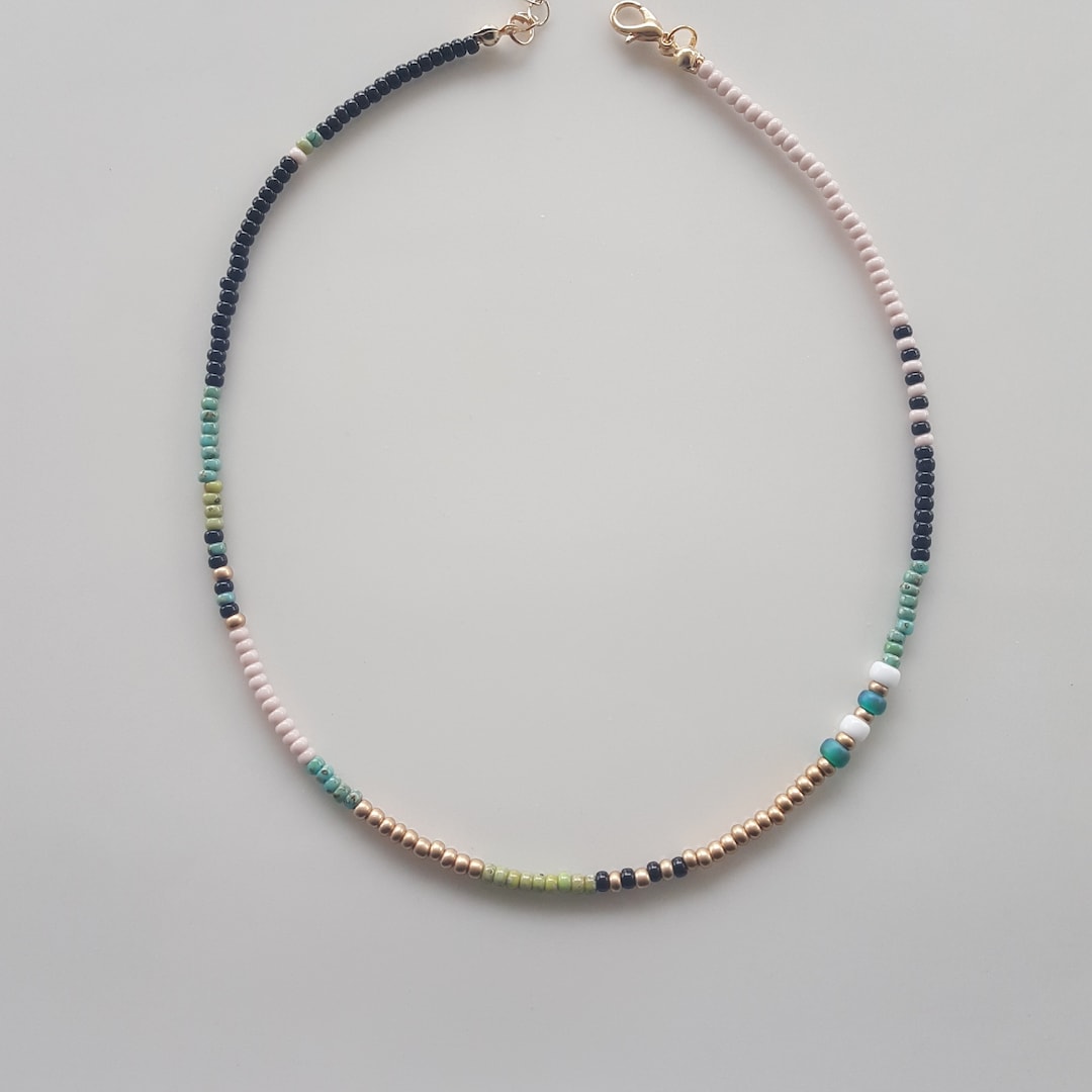 Thin Colorful Beaded Necklace, Simple Delicate Small Bead Dainty for ...