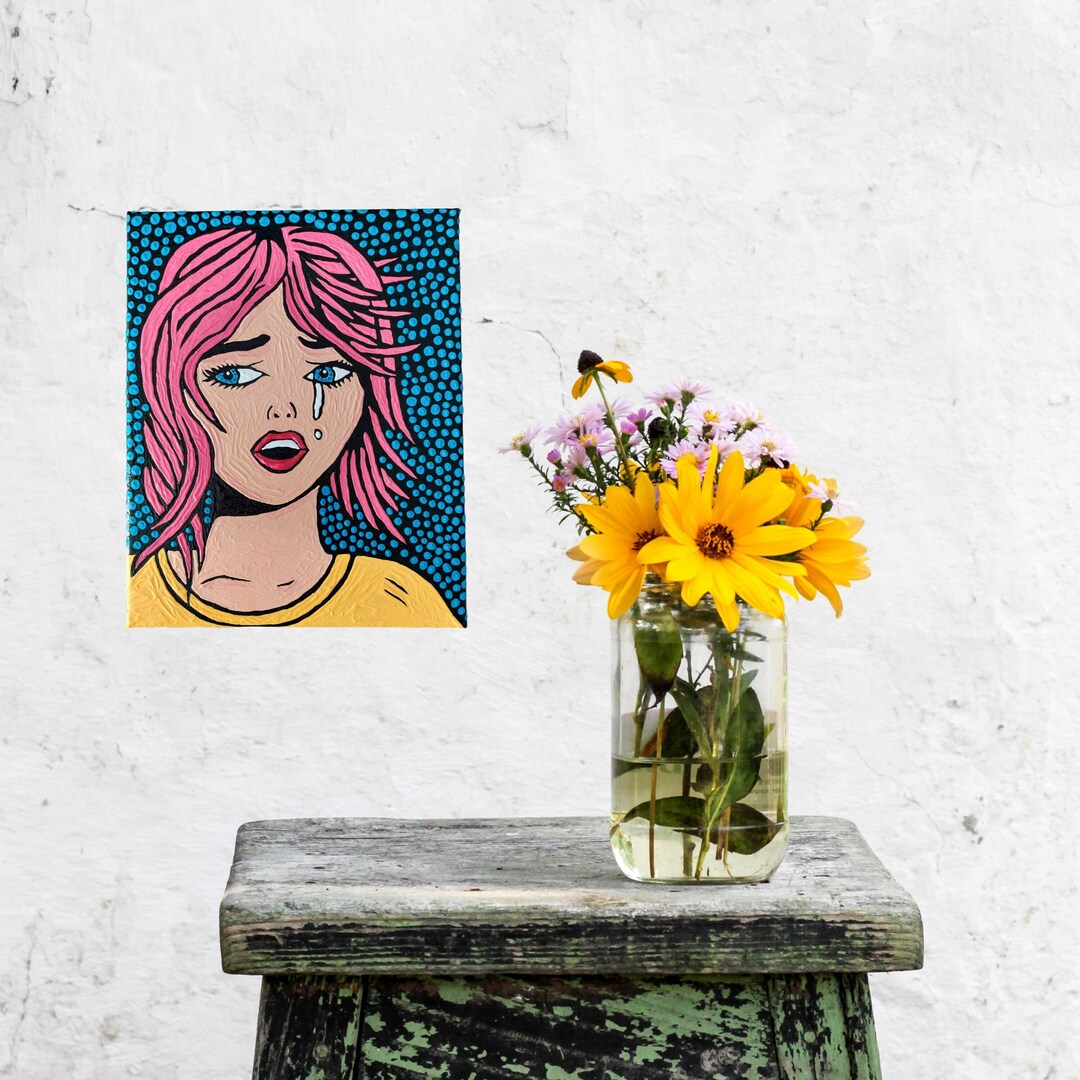 Painting Hand-painted Pop Art crying Woman - Etsy