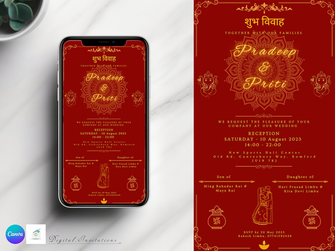 Nepali Digital Wedding Invitation, Electronic Wedding Invite, Digital ...