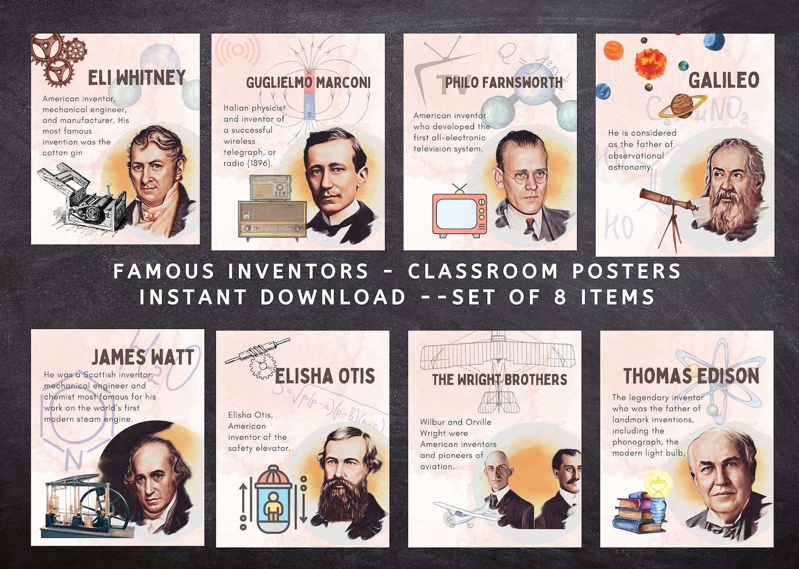 Famous Scientist Posters (set of 8) Printable, Famous Inventors ...