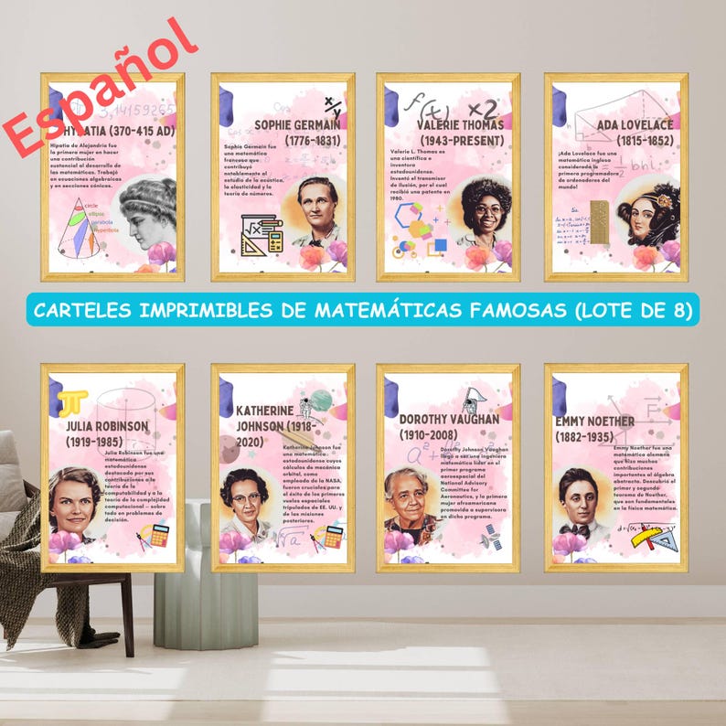 Carteles Imprimibles De Matemáticas Famosas (lote De 8), Decoración ...