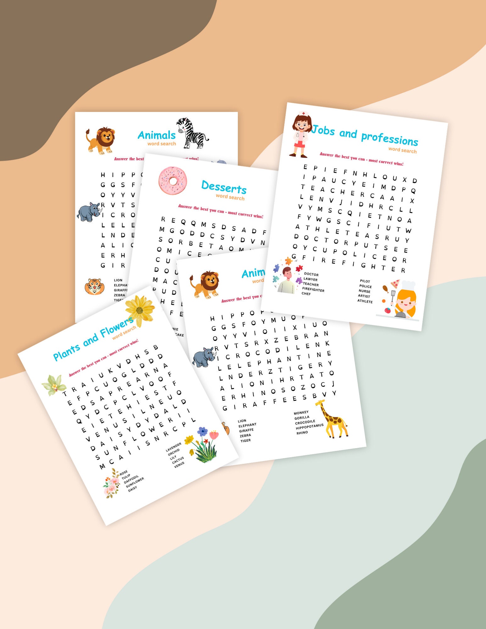 Fun Word Search Game Set of 14 Puzzles - Instant Download! - Etsy