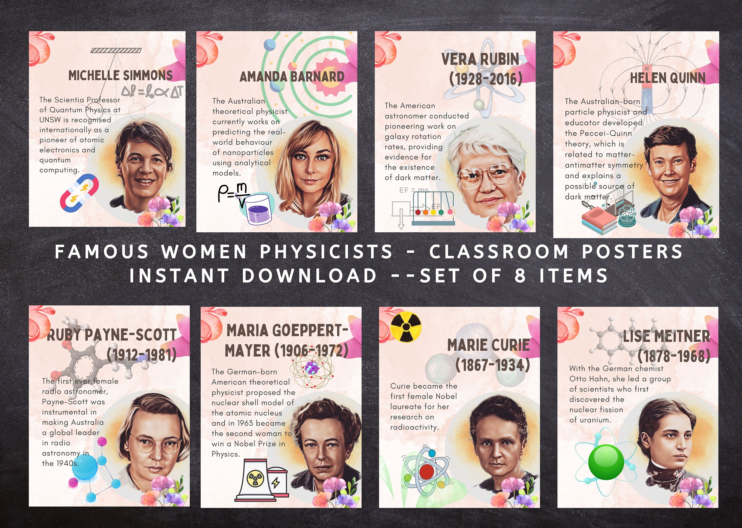 Famous Women Physicists Posters (set of 8) Printable, Science Classroom ...