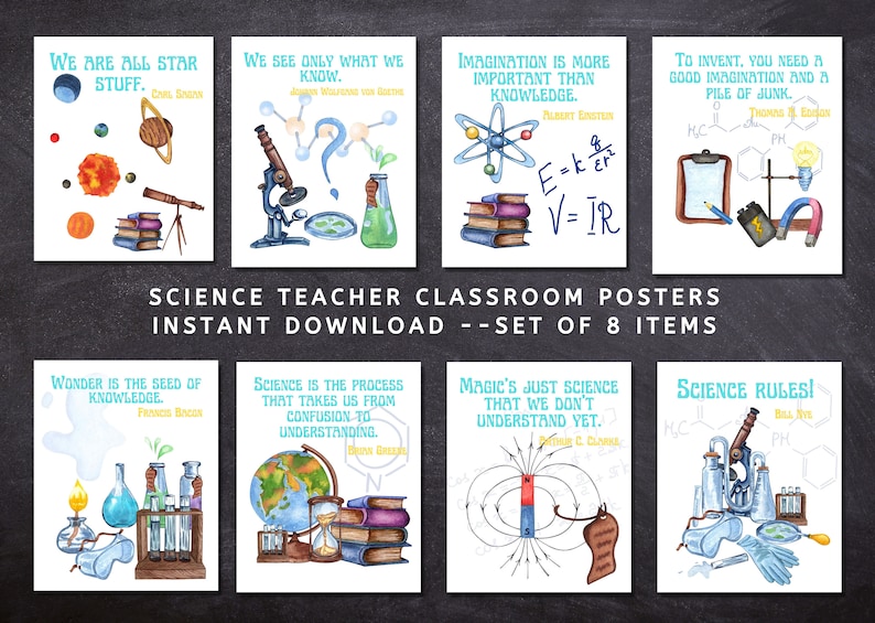 Science Printable Posters(set of 8), Science Classroom Decor, Bulletin ...