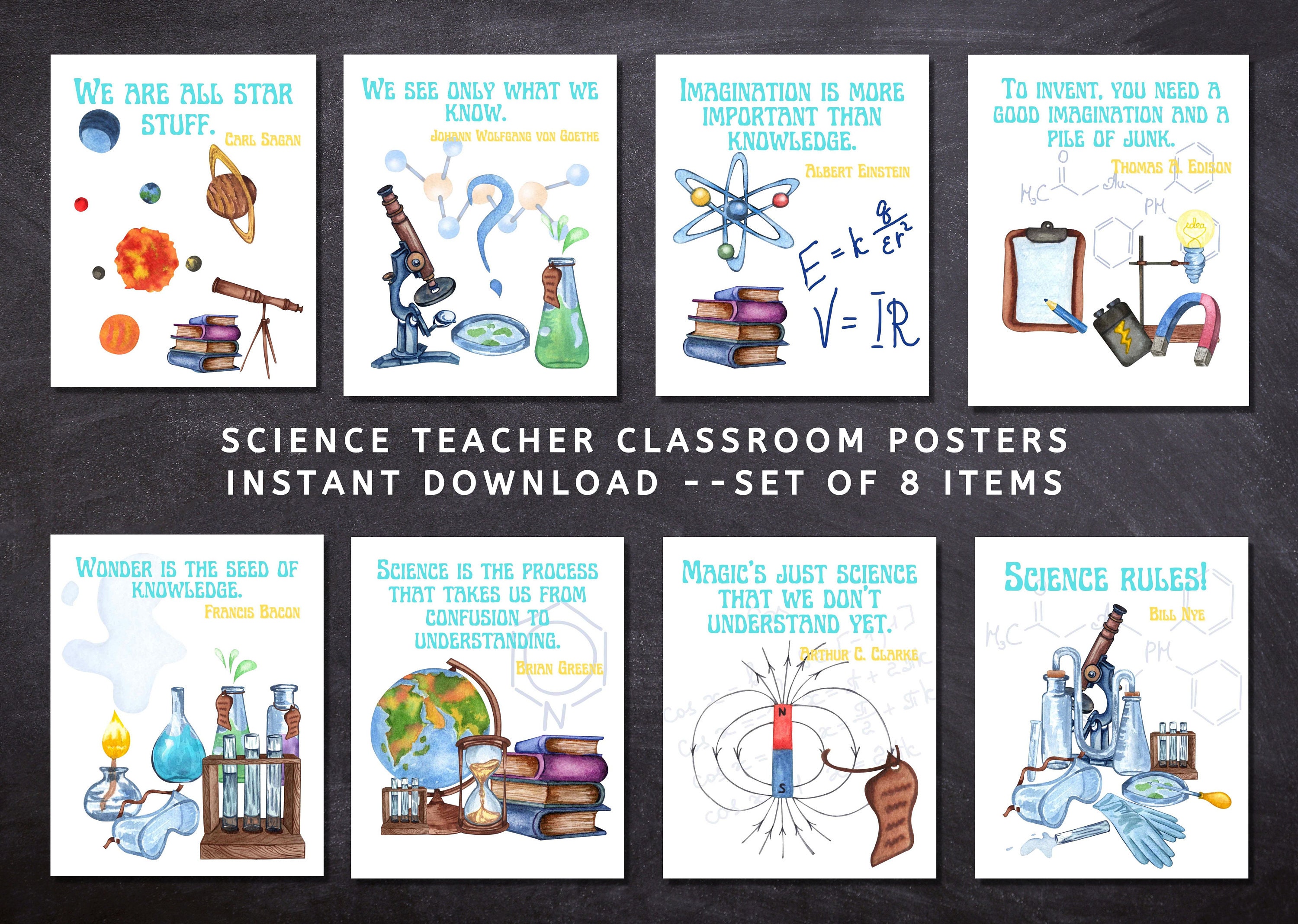 Science Printable Posters(set of 8), Science Classroom Decor, Bulletin ...