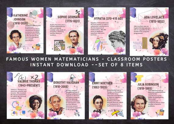 Famous Women Mathematicians Posters set of 8 Printable - Etsy