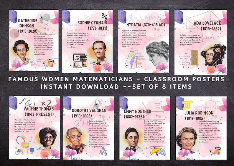 Famous Women Mathematicians Posters (set of 8) Printable, Science ...