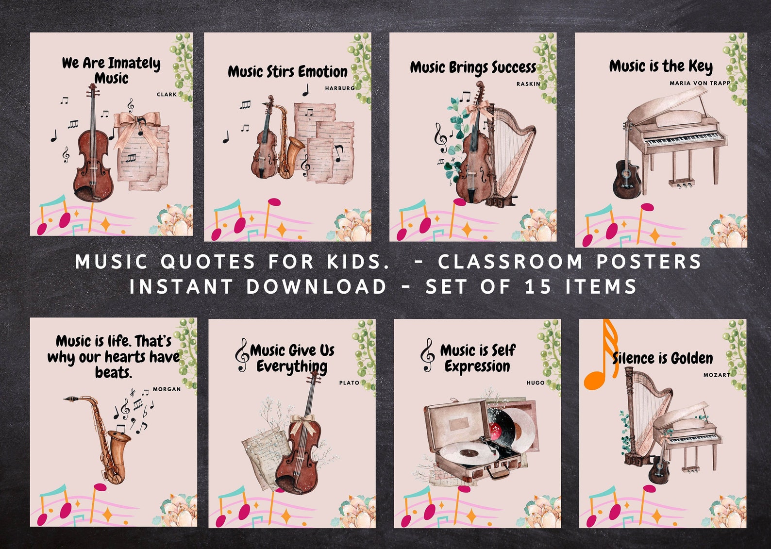 15 Music Instruments Classroom Posters Poster Set | Positive Puns ...