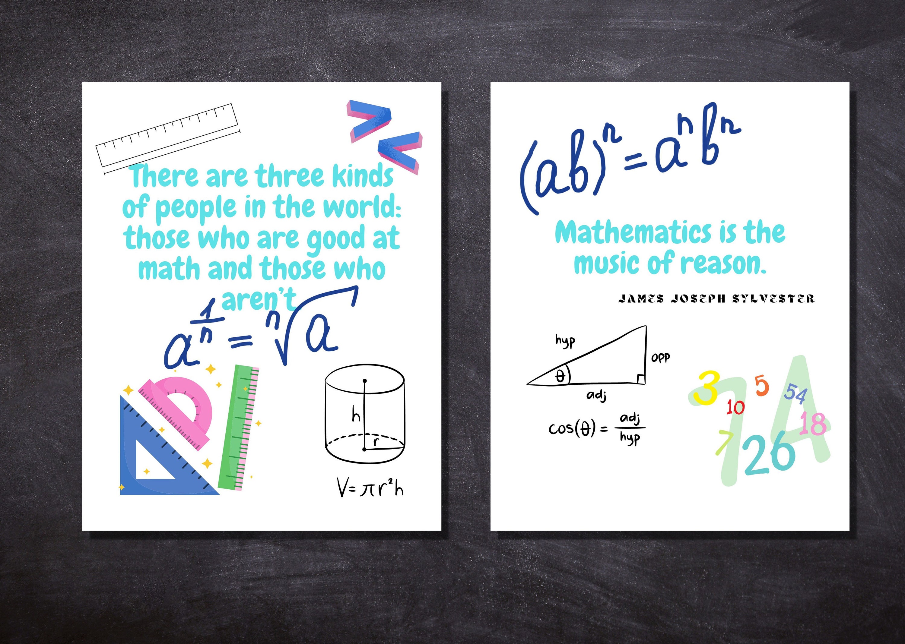 Math Printable Posters(set of 10), Math Classroom Decor, Bulletin Board Display, Love for ...