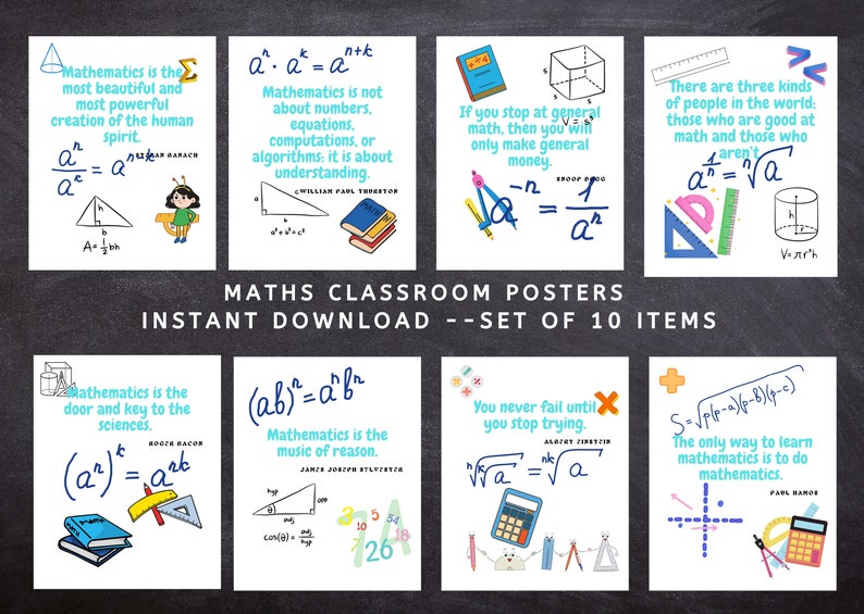 Math Printable Posters(set of 10), Math Classroom Decor, Bulletin Board ...
