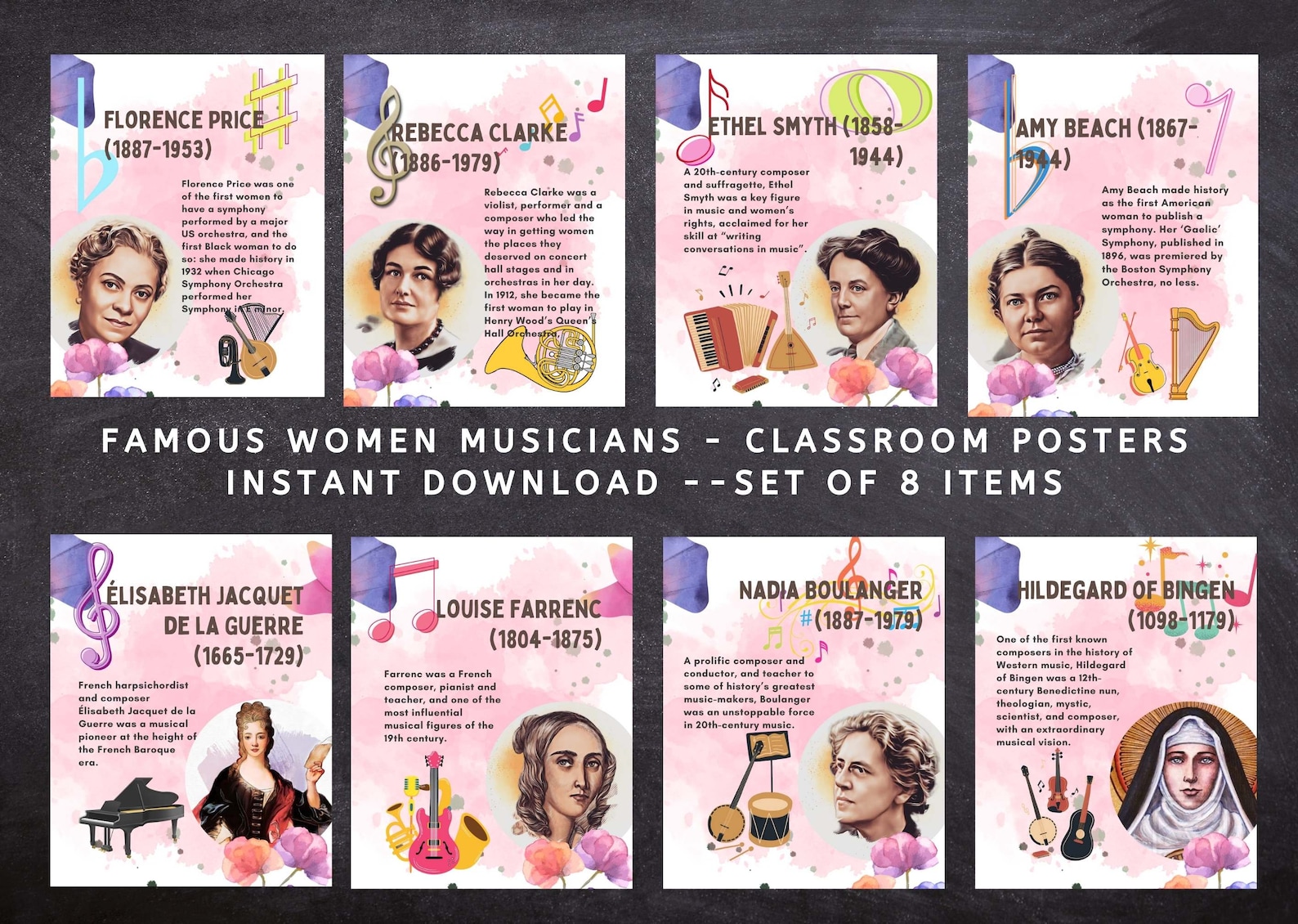 Famous Women Musicians Posters (set of 8) Printable, Science Classroom ...